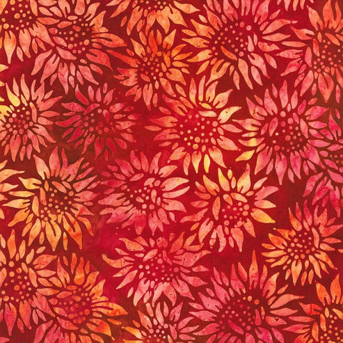 Artisan Batiks Fall Splendor - Red Yellow Sunflower Batik Fabric, Robe ...